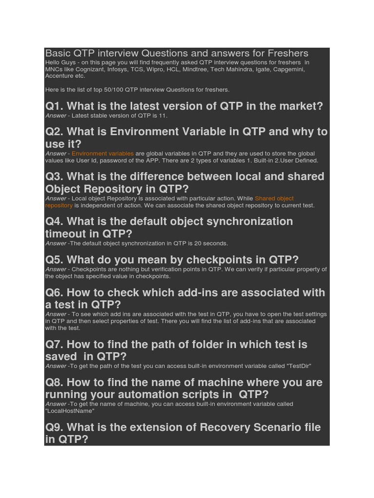 Basic and Advanced QTP Interview Questions and Answers | PDF | Subroutine | Selenium (Software)