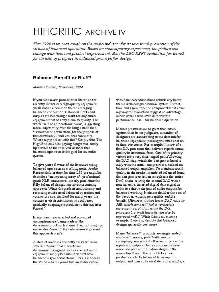 To Balance or Not | PDF | Amplifier | Electromagnetic Interference