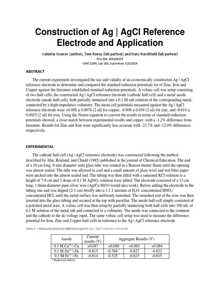 Construction of Ag | AgCl Reference Electrode and Application | Redox ...