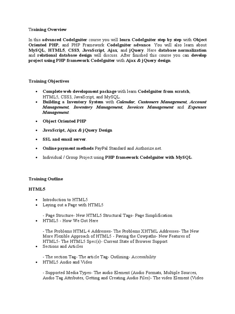 Codeigniter Training Overview | PDF | Php | Software Engineering