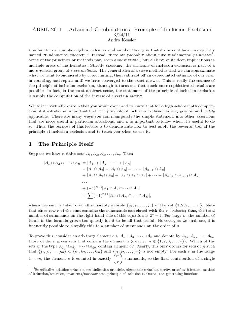 2011 ARML Advanced Combinatorics - Principle of Inclusion-Exclusion ... 2011 ARML Advanced Combinatorics - Principle of Inclusion-Exclusion ...