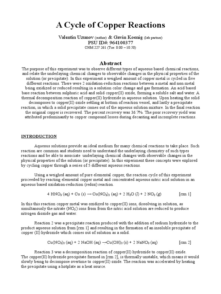 A Cycle of Copper Reactions | Precipitation (Chemistry) | Redox