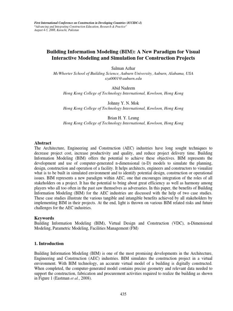Paper-Building Information Modeling (BIM) - A New Paradigm For Visual Interactive Modeling and ...