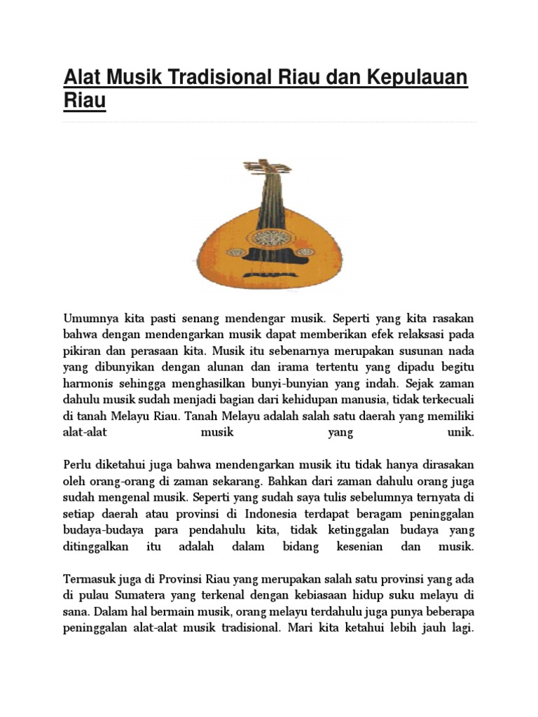 Alat Musik Tradisional Riau Dan Kepulauan Riau | PDF