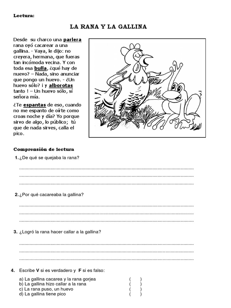 Lectura - Docx La Rana y La Gallina | PDF