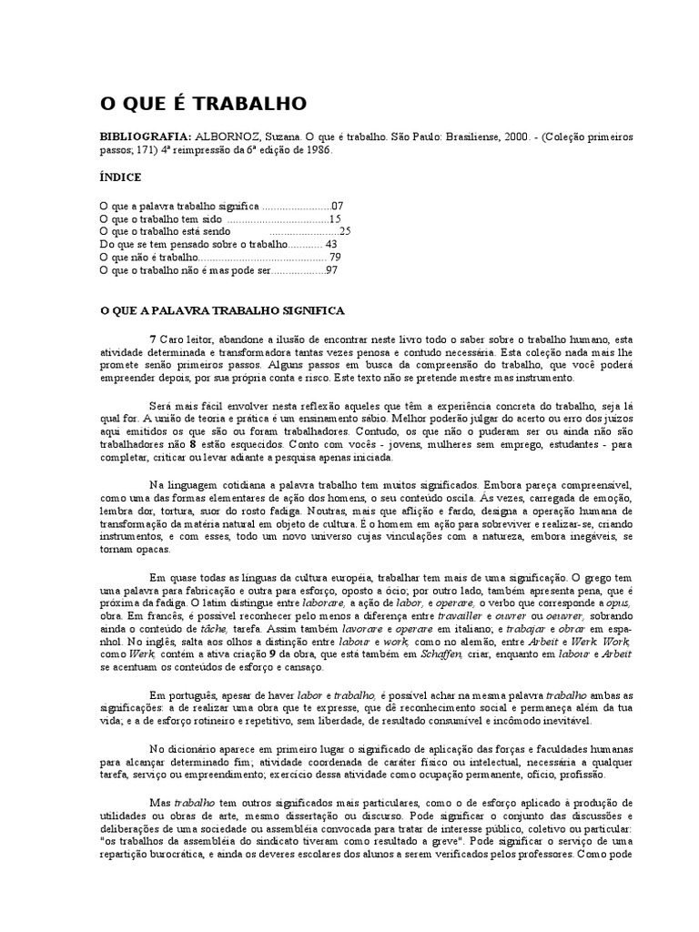 Livro O Que E Trabalho Pdf