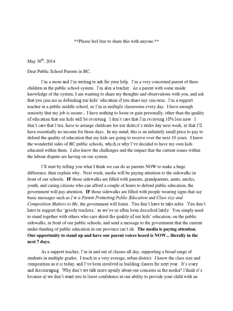 Letter From A Concerned Parent and Teacher in BC | PDF | Individualized ...