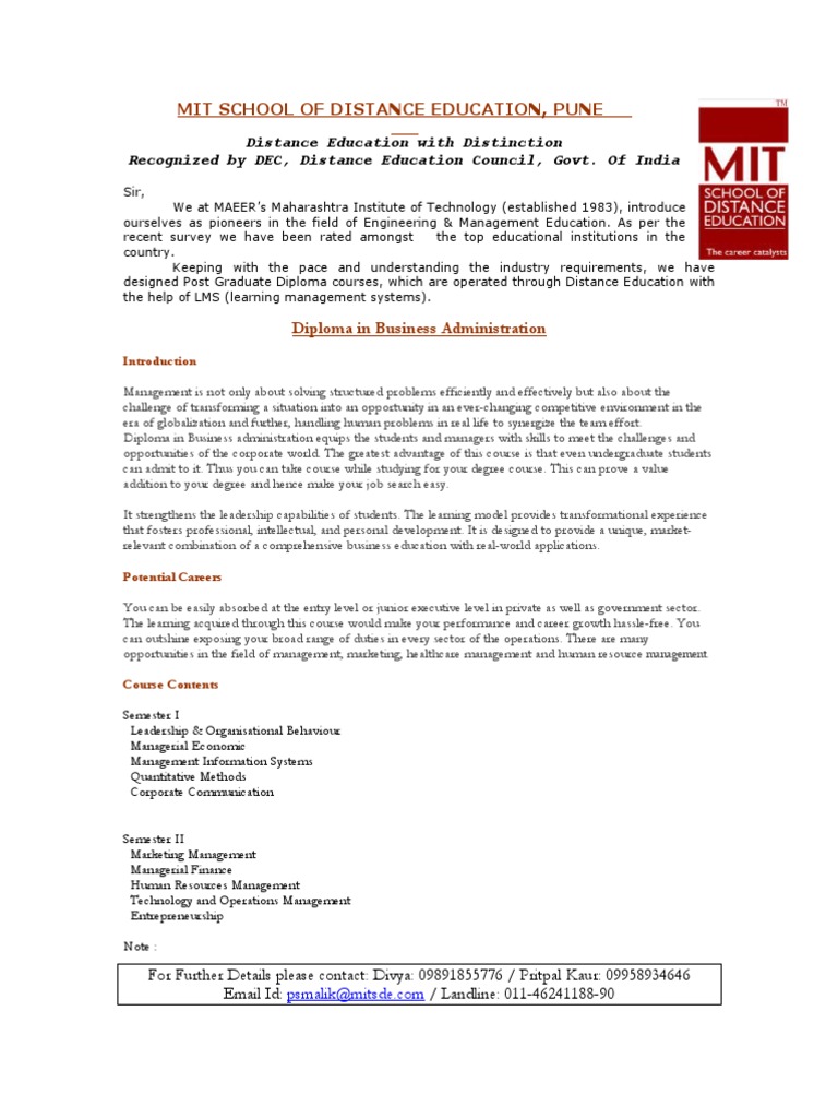 Mit School of Distance Education, Pune | PDF | Distance Education ...