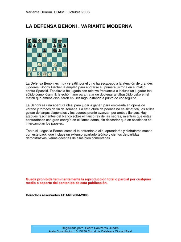 56 - EDAMI - Defensa Benoni. Variante Moderna | PDF | Aperturas de ...