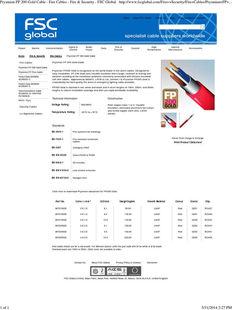 Prysmian FP 200 Gold Fire Cable Overview | PDF | Coaxial Cable ...