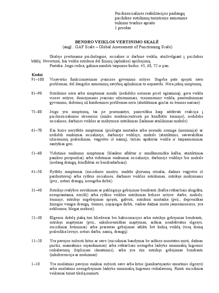 Bendro Veiklos Vertinimo Skalė | PDF