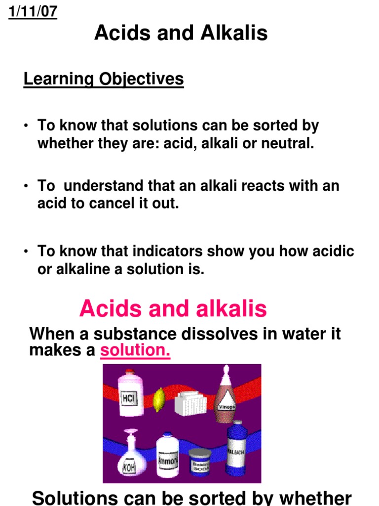 Acids and Alkalis: Learning Objectives | PDF | Acid | Salt (Chemistry)