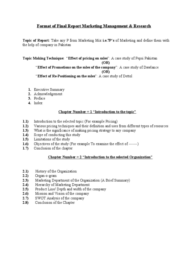 Format of Final Report Marketing Management | PDF | Case Study | Marketing