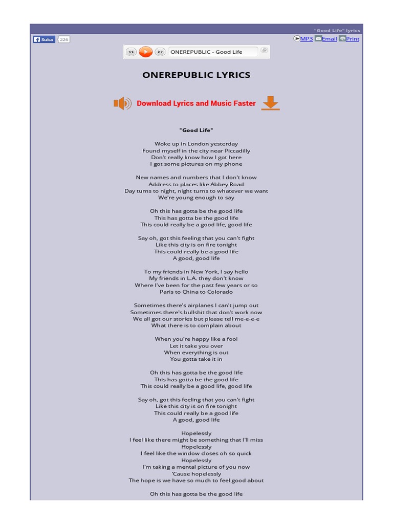 Onerepublic Lyrics: Download Lyrics and Music Faster | PDF | Language ...