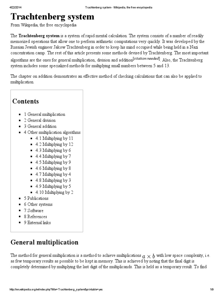 Trachtenberg System - Wikipedia, The Free Encyclopedia | PDF | Numbers ...