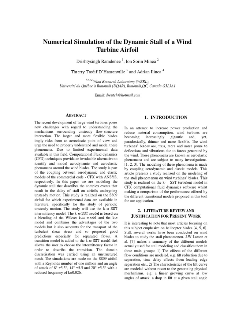 Numerical Simulation of The Dynamic Stall of A Wind Turbine Airfoil CFD Corrected 3 | PDF | Lift ...