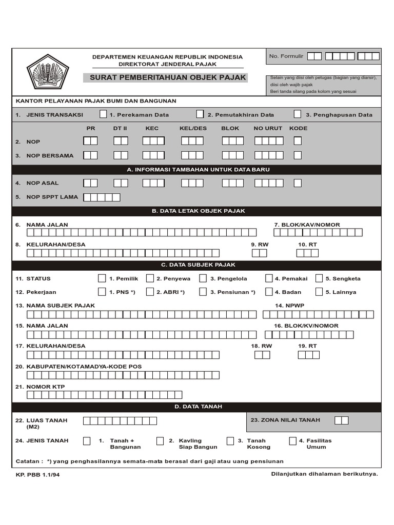 Surat Pemberitahuan Objek Pajak | PDF