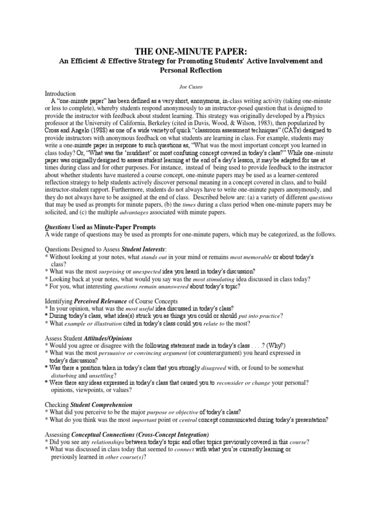 One Minute Paper 12 | Reinforcement | Lecture