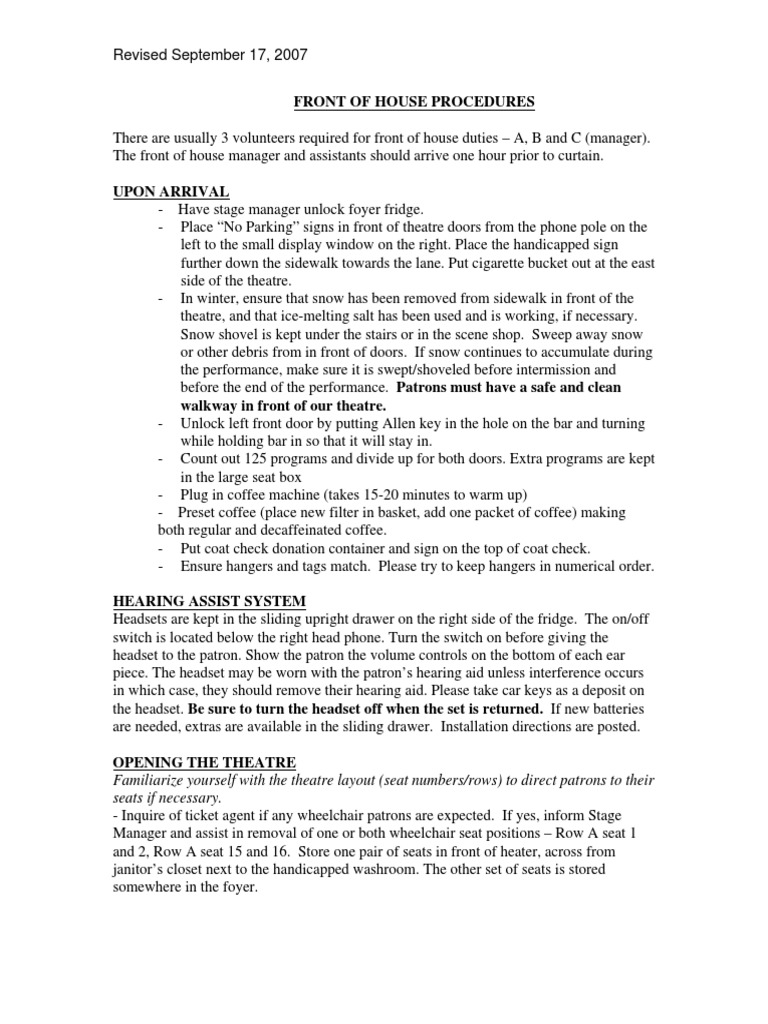 Front of House | PDF | Leisure