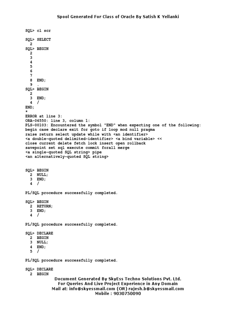 01 PLSQL | PDF | Pl/Sql | Sql