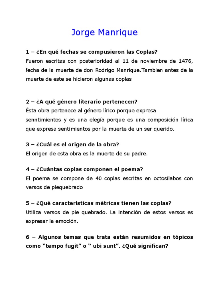 Coplas Jorge Manrique | PDF | Poesía