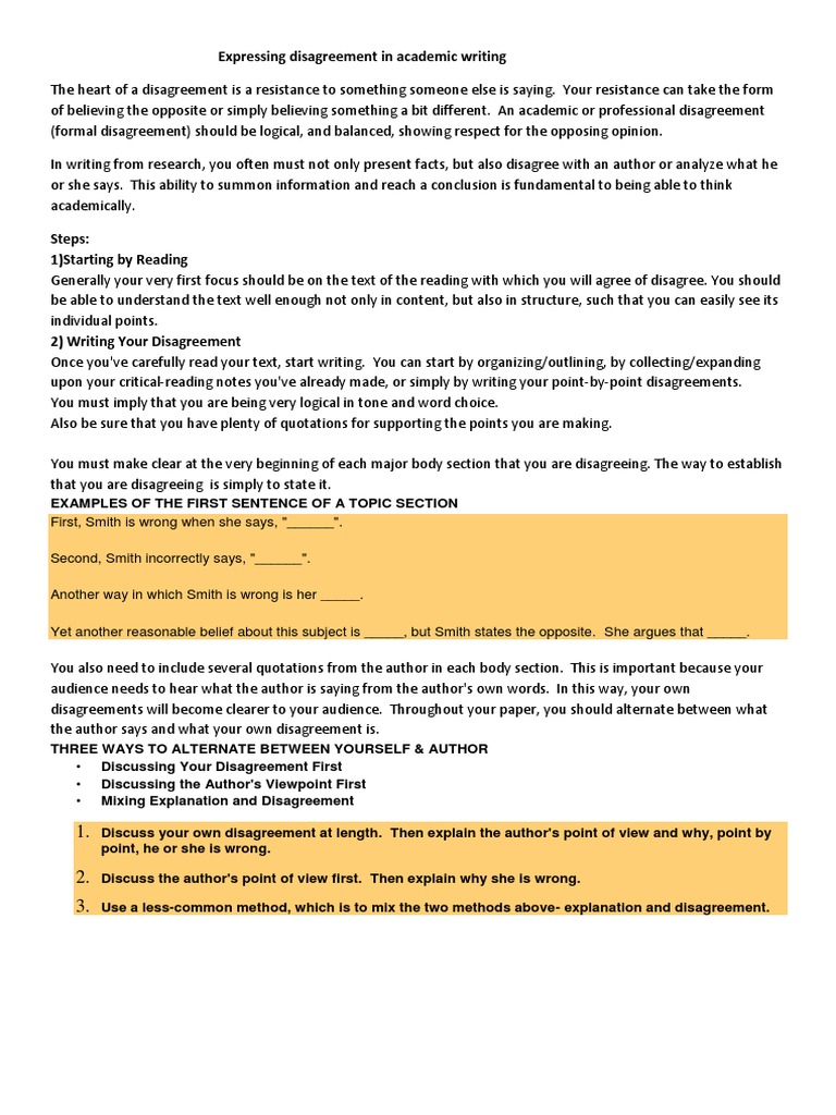 Expressing Disagreement in Academic Writing | PDF | Psychological ...