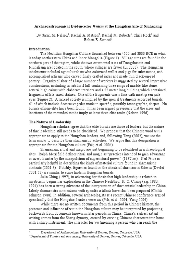Archaeoastronomical Evidence For Wuism at The Hongshan Site of ...