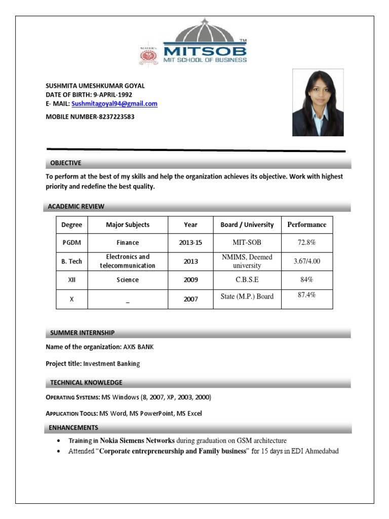 Sushmita Resume | PDF | Career & Growth