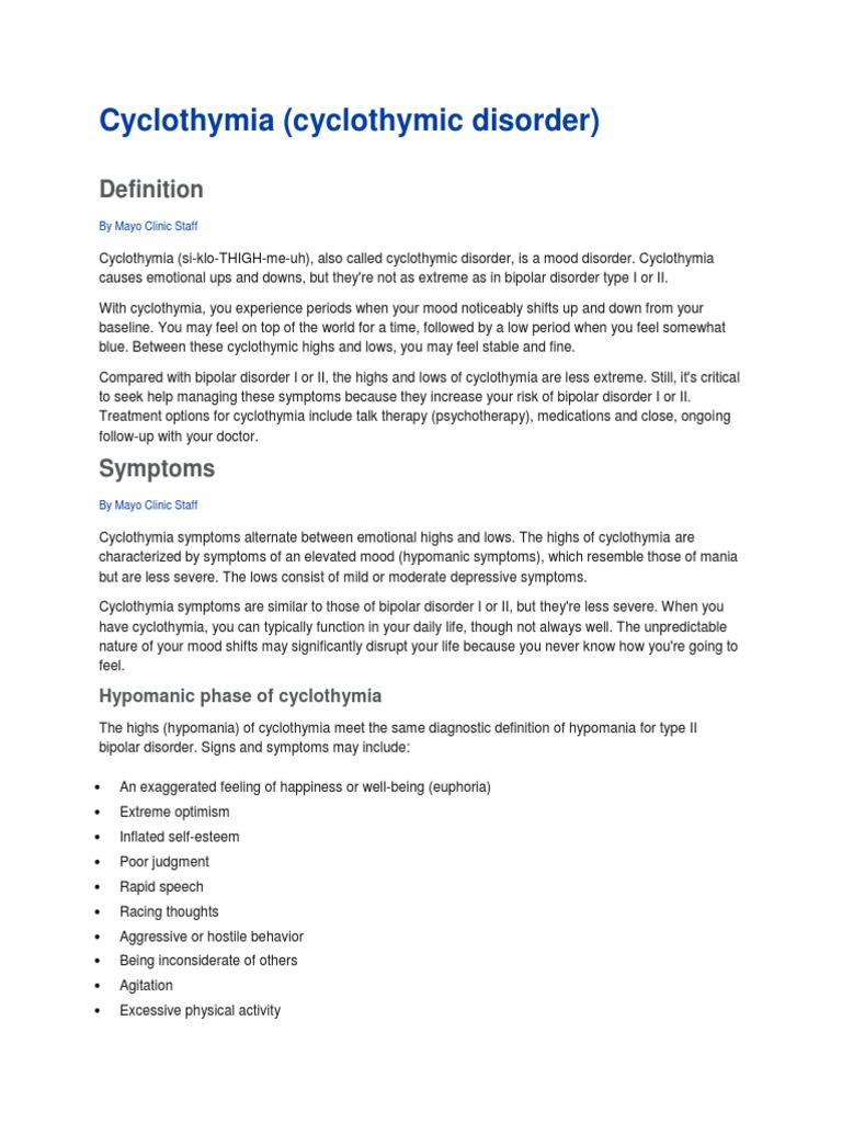 Cyclothymia English | PDF | Bipolar Disorder | Mania