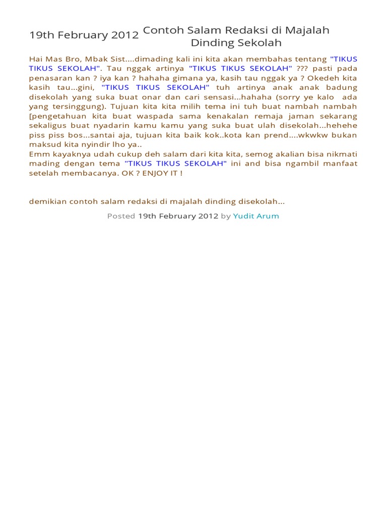 Contoh Salam Redaksi Di Majalah Dinding - HTML | PDF | Ilmu Sosial