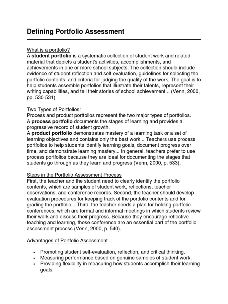 Defining Portfolio Assessment | PDF | Program Evaluation | Educational ...