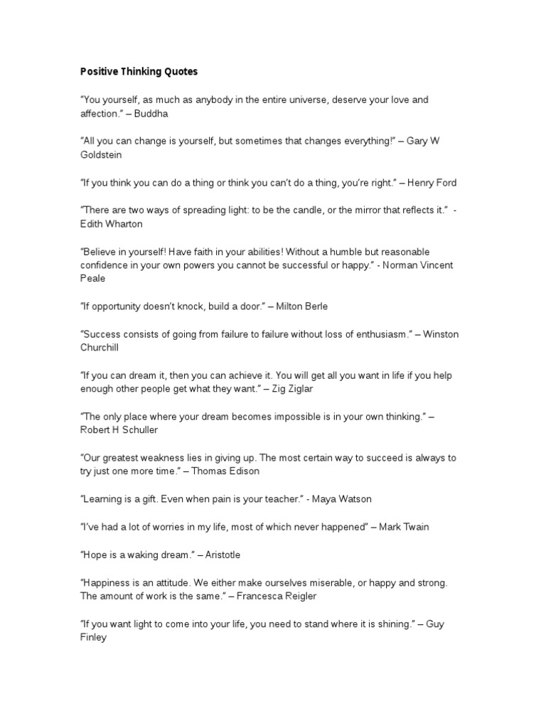 Inspiring Positive Thinking Quotes | PDF