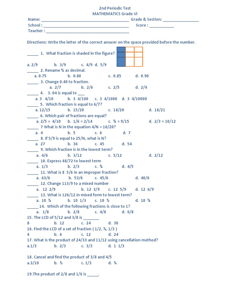 2nd Periodic Test | PDF | Fraction (Mathematics) | Mathematical Objects