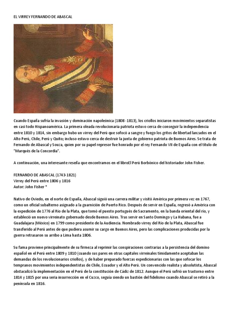 El Virrey Fernando de Abascal | PDF | Agitación | Rebeliones