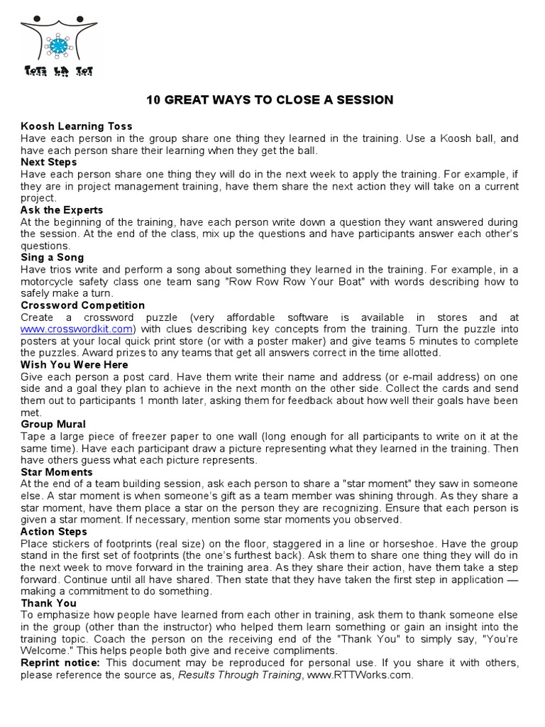 10 Great Ways To Close A Session | Download Free PDF | Crossword | Leisure
