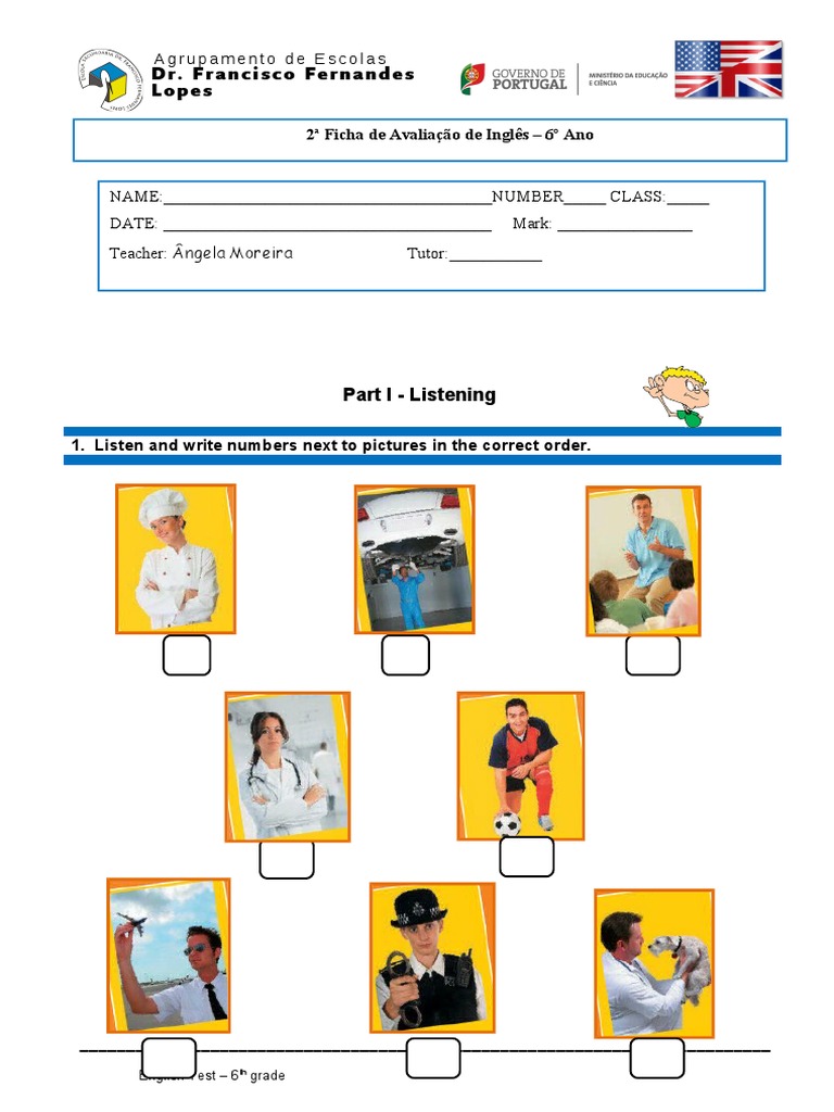 2º Teste de Ingles 6º - 1º Periodo | PDF
