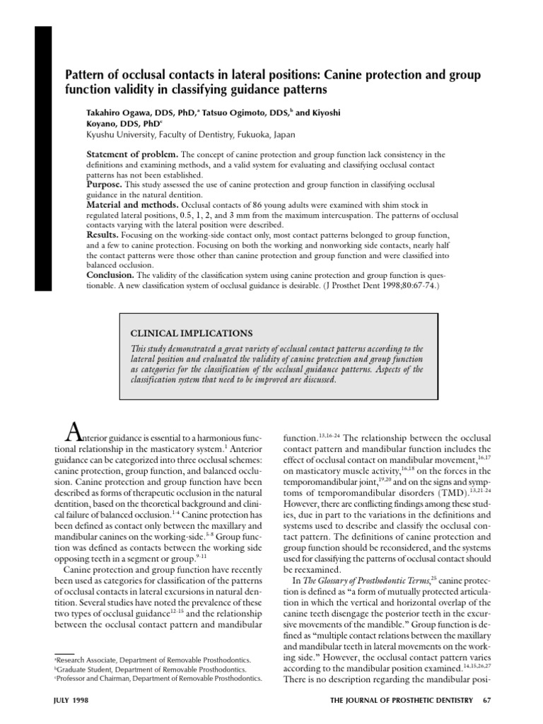Pattern of Occlusal Contacts in Lateral Positions - Canine Protection ...