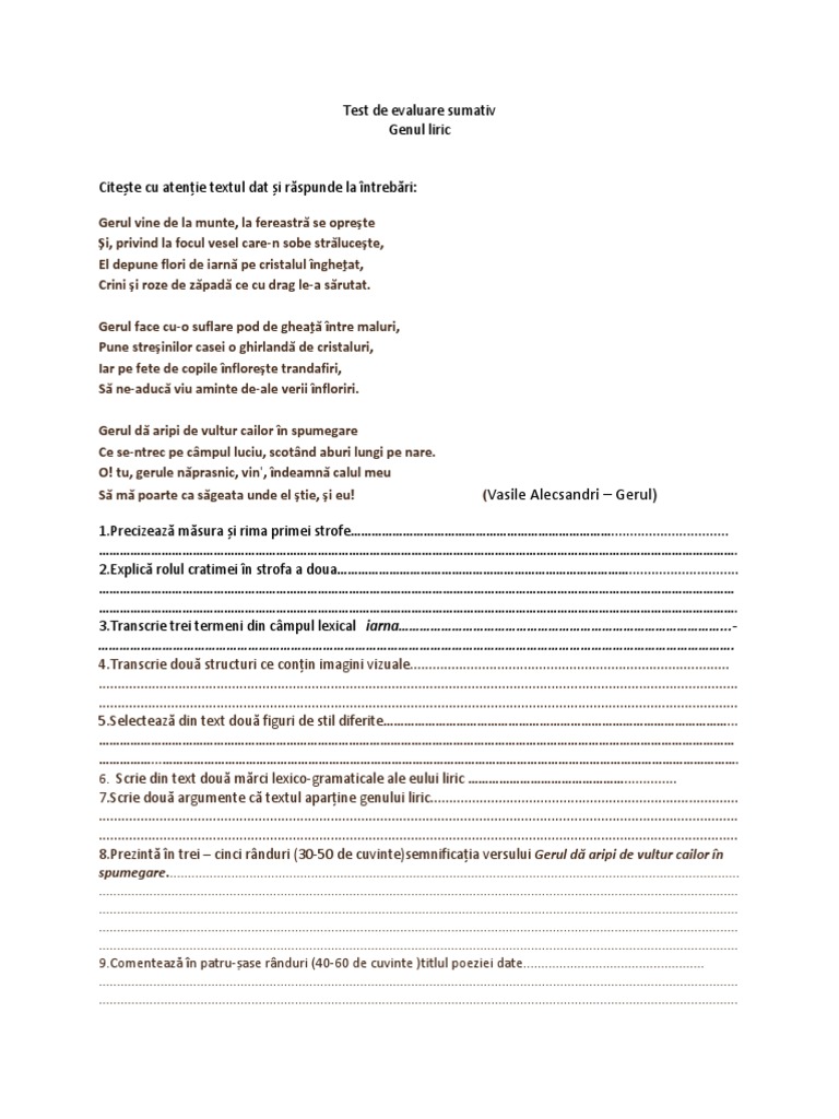 Test Genul Liric | PDF