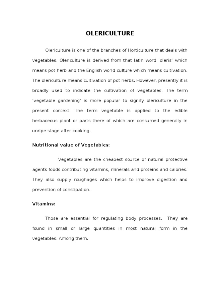 Olericulture | PDF | Vegetables | Cereals