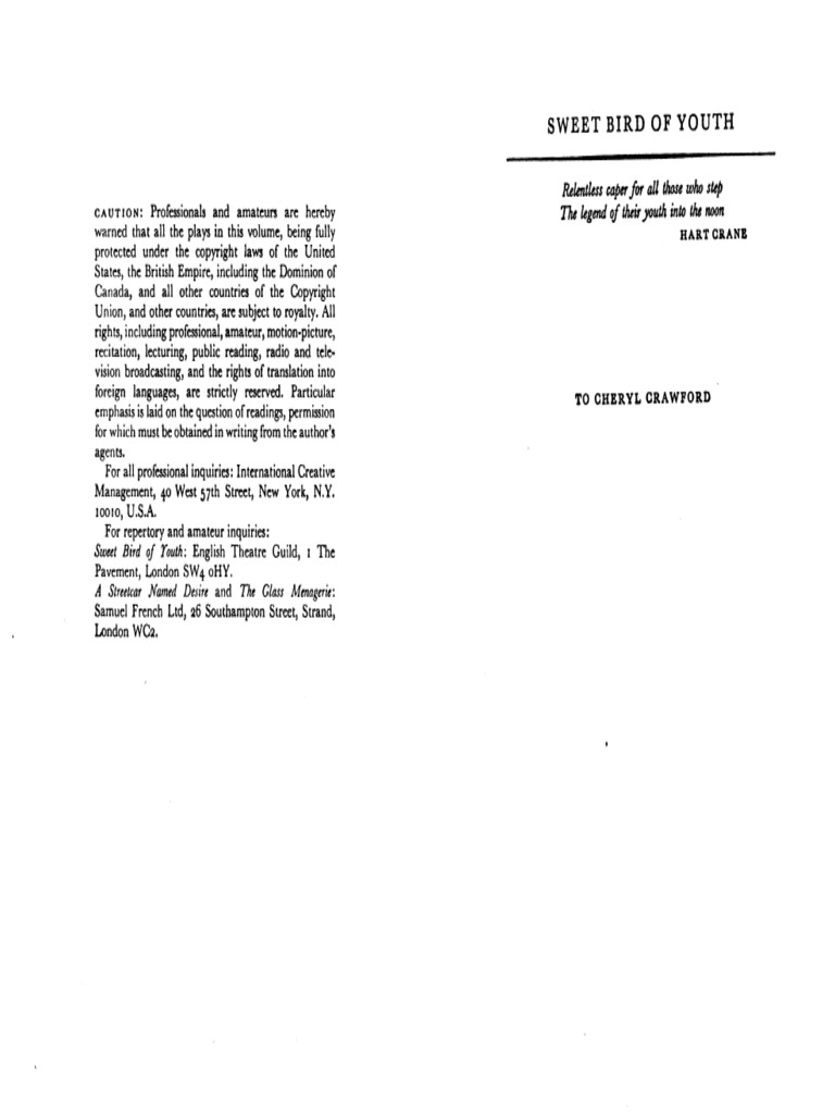 Williams, Tennessee - Sweet Bird of Youth | PDF