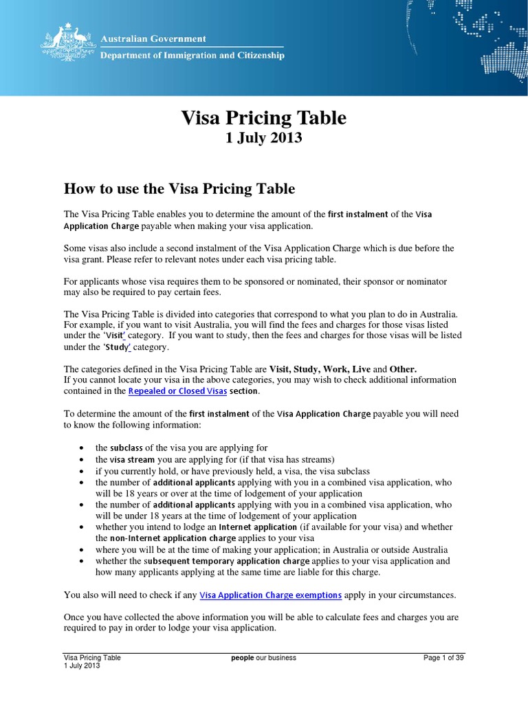 Visa Pricing Table | Download Free PDF | Travel Visa | Government