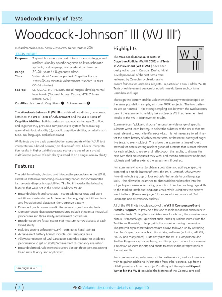 WJ III Family of Tests | PDF | Learning Disability | Test (Assessment)
