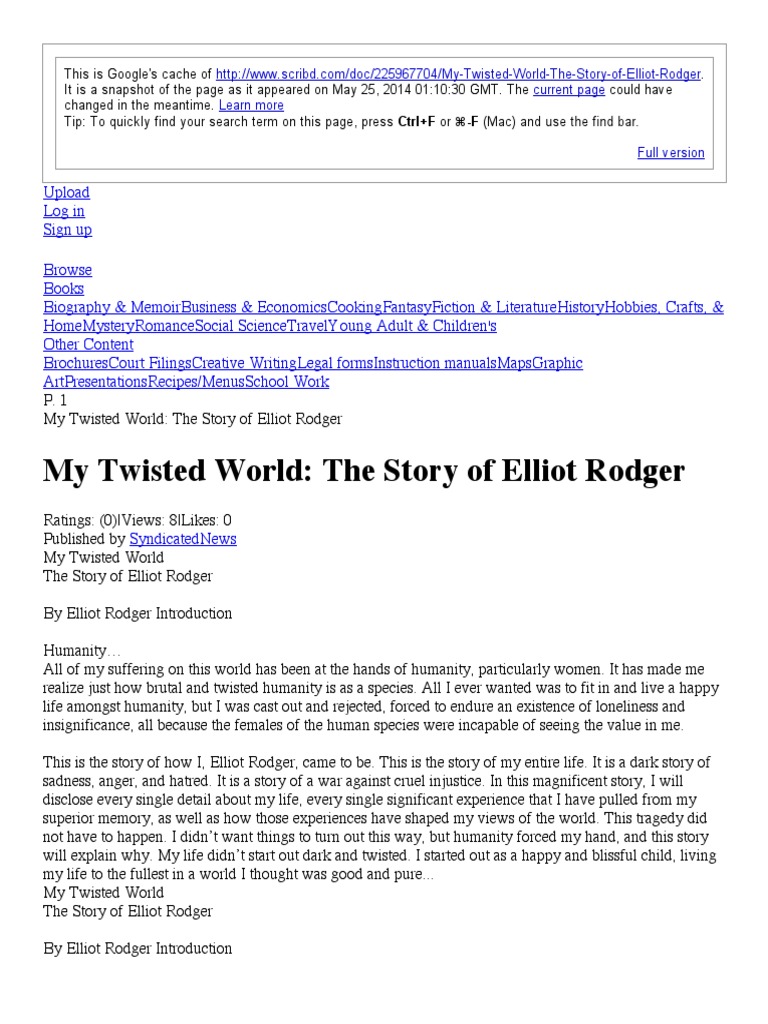 My Twisted World - The Story of Elliot Rodger | PDF | Scribd