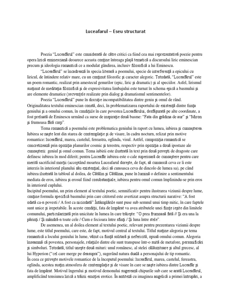 Luceafarul Eseu Structurat | PDF