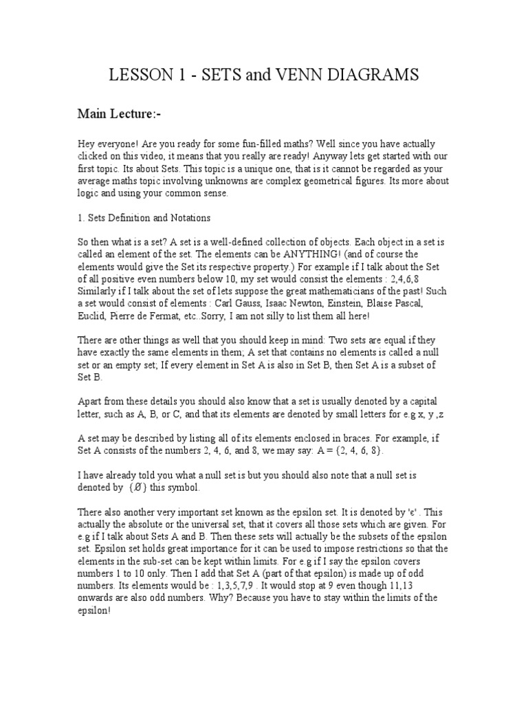 Lesson 1 - Sets | PDF