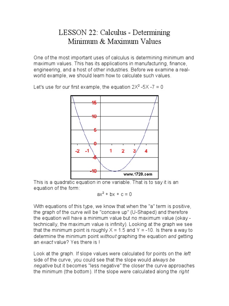 Calculus: Finding Min & Max Values | PDF | Quadratic Equation ...