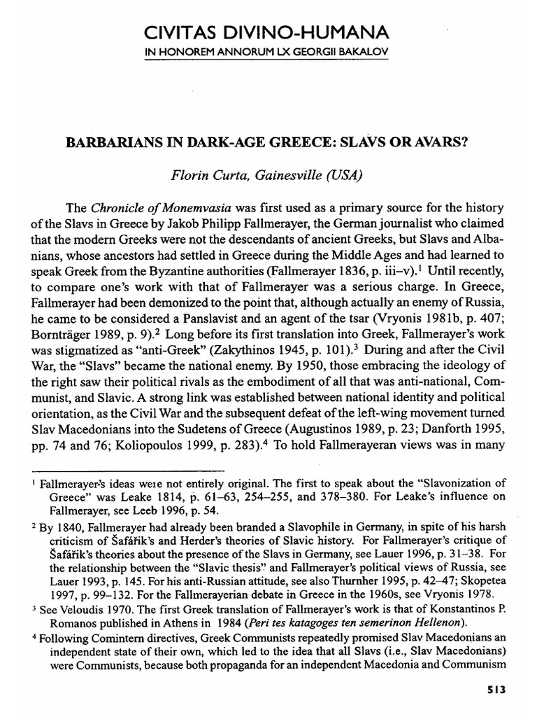 Barbarians in Dark Age Greece - Slavs or Avars | PDF