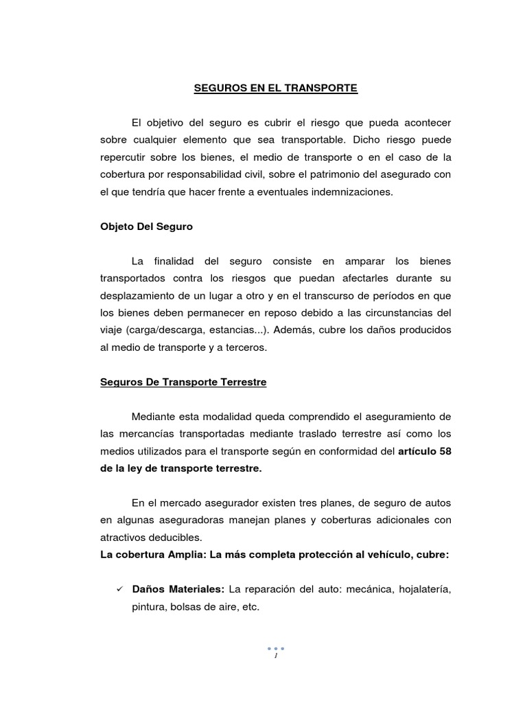Trabajo Final Sobre Seguros Del Transporte | PDF | Póliza de seguros | Reaseguro