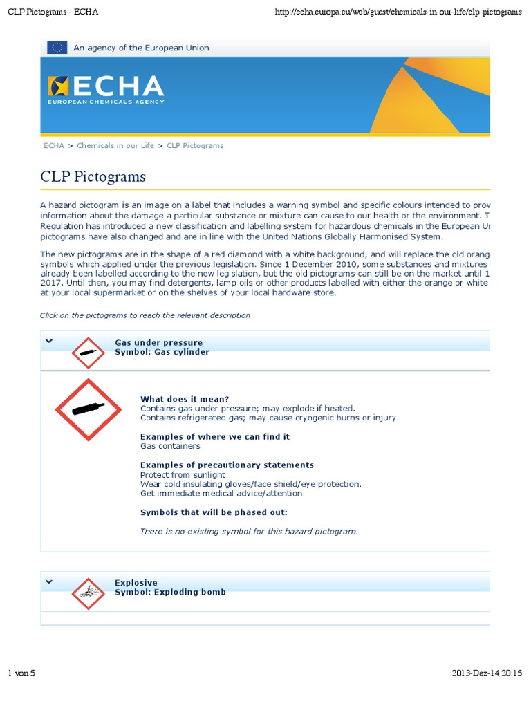CLP Pictograms - ECHA | PDF | Chemical Substances | Chemistry