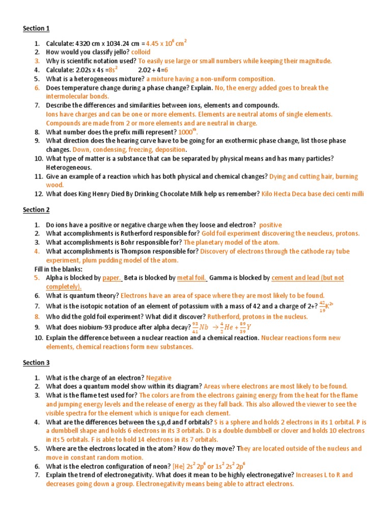 Eoy Review Student Questions Key | PDF | Acid | Solution